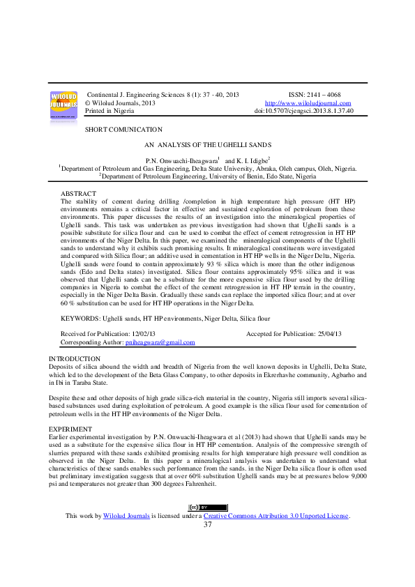 (PDF) An Analysis of The Ughelli Sands