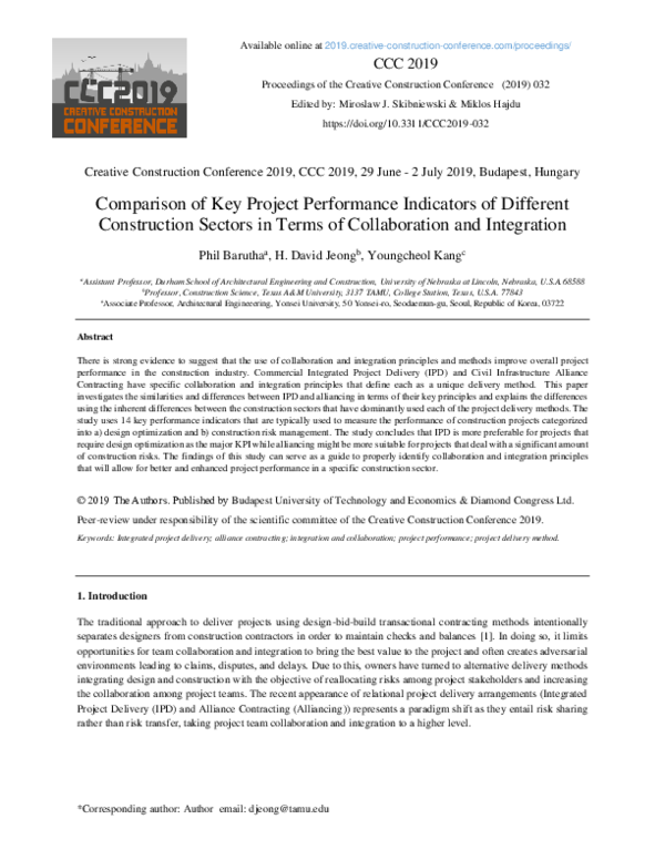 (PDF) Comparison of Key Project Performance Indicators of Different ...