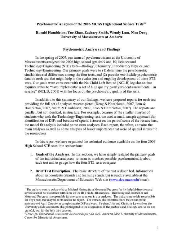 Pdf Psychometric Analyses And Findings