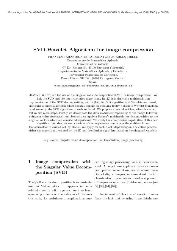 (PDF) SVD-wavelet algorithm for image compression