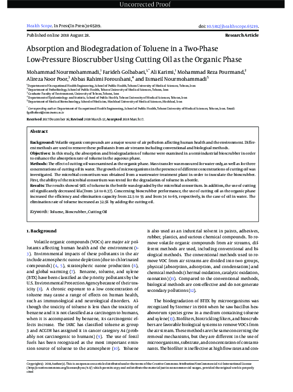 (PDF) Absorption and Biodegradation of Toluene in a Two-Phase Low ...
