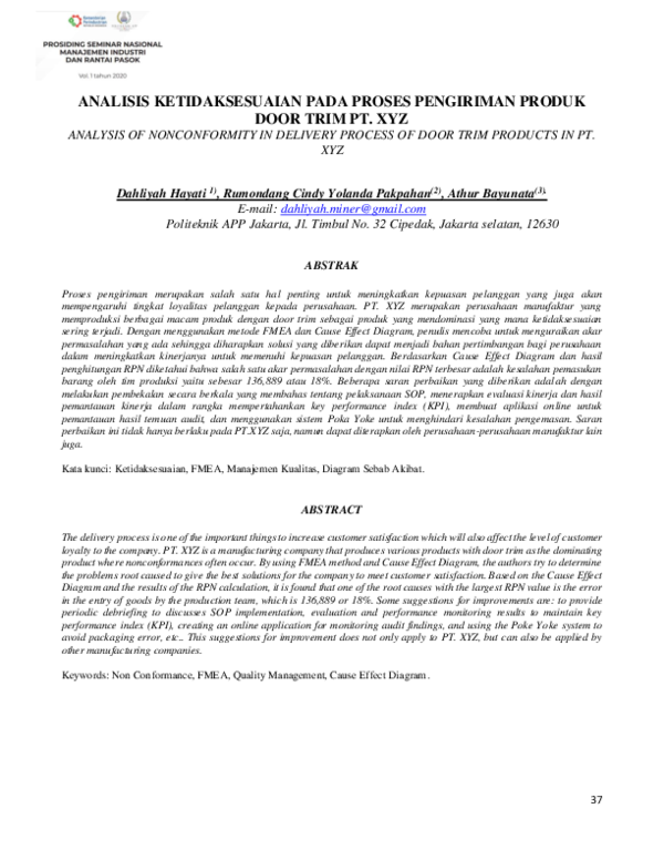 (PDF) Analisis Ketidaksesuaian Pada Proses Pengiriman Produk Door Trim ...