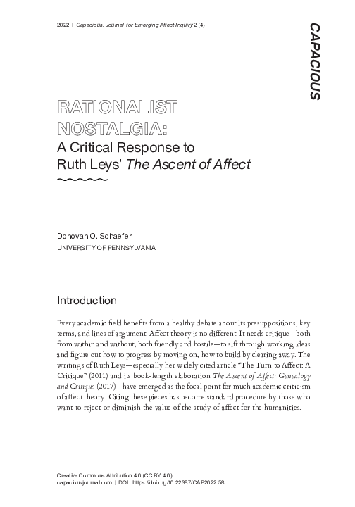 (PDF) Rationalist Nostalgia: A Critical Response to Ruth Leys' The ...