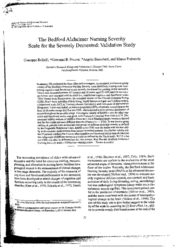 (PDF) The Bedford Alzheimer Nursing Severity Scale for the Severely ...