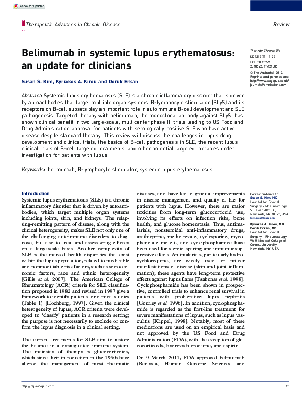 (PDF) Belimumab in systemic lupus erythematosus: an update for clinicians