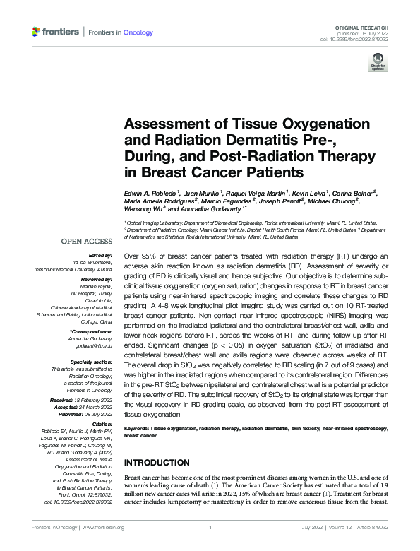 (PDF) Assessment of Tissue Oxygenation and Radiation Dermatitis Pre ...