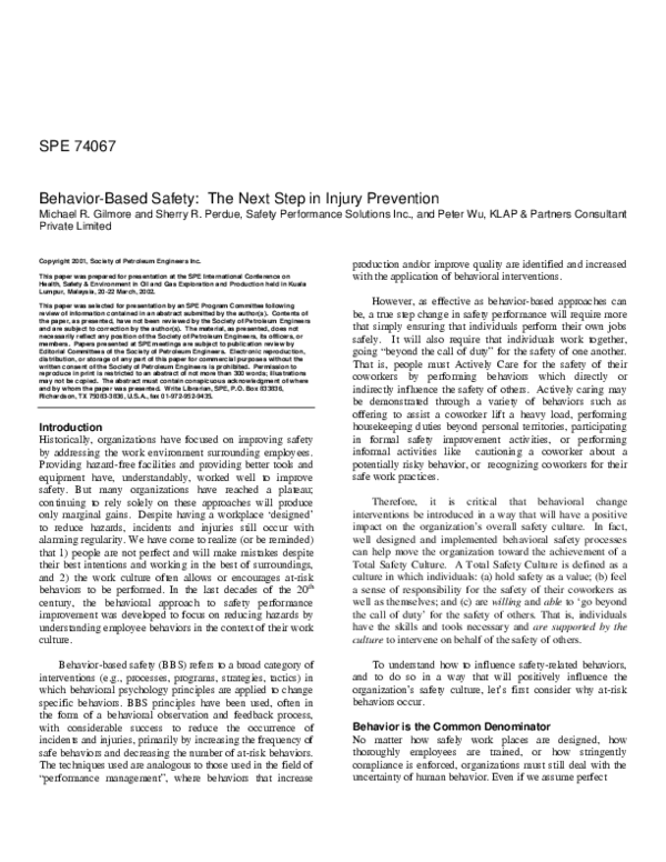 (PDF) Behavior-Based Safety: The Next Step in Injury Prevention
