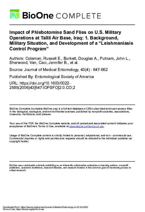 (PDF) Impact of Phlebotomine Sand Flies on U.S. Military Operations at ...