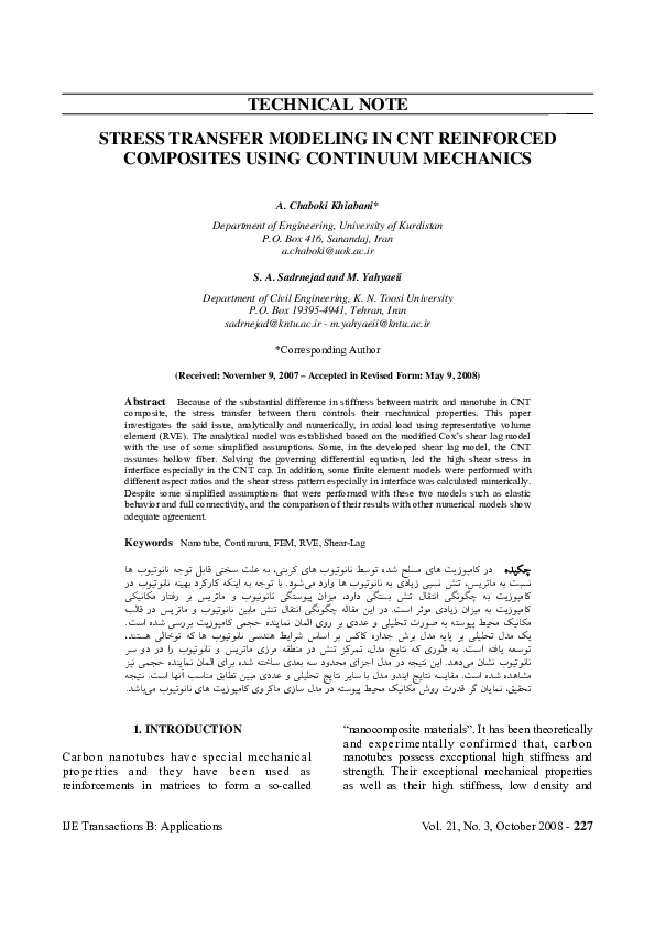 (PDF) Technical Note Stress Transfer Modeling in CNT Reinforced ...