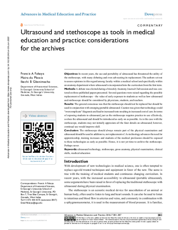(PDF) Ultrasound and stethoscope as tools in medical education and ...