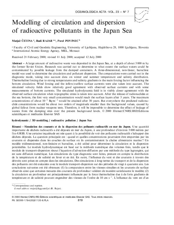 (PDF) Modelling of circulation and dispersion of radioactive pollutants ...