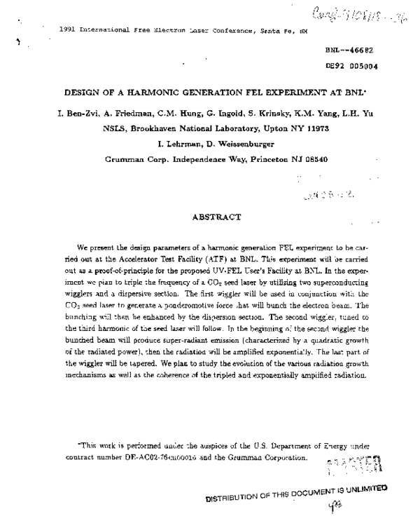 (PDF) Design of a harmonic generation FEL experiment at BNL