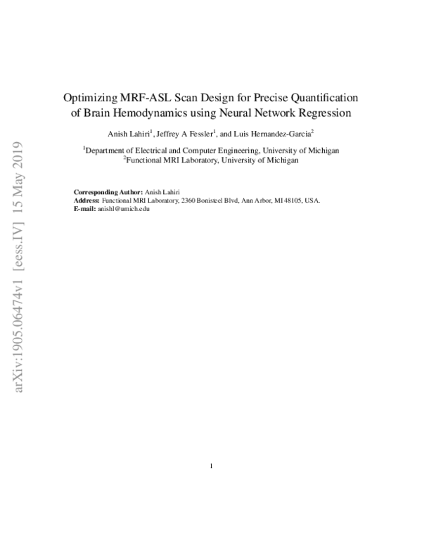 Pdf Optimizing Mrf‐asl Scan Design For Precise Quantification Of Brain Hemodynamics Using
