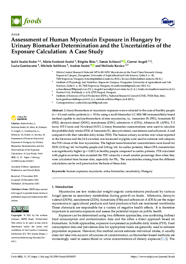 (PDF) Assessment of Human Mycotoxin Exposure in Hungary by Urinary ...
