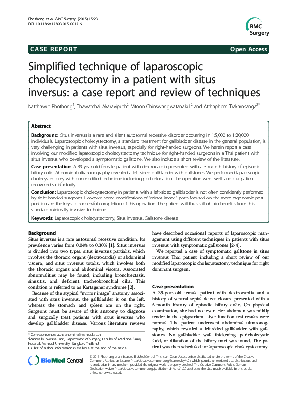 (PDF) Simplified technique of laparoscopic cholecystectomy in a patient with situs inversus: a ...