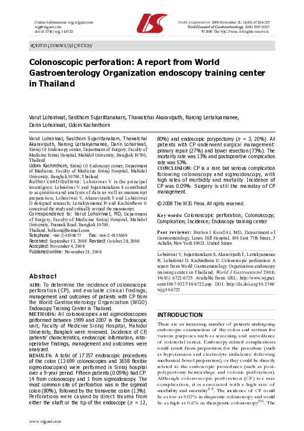 (PDF) Colonoscopic perforation: A report from World Gastroenterology ...