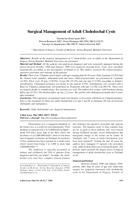 (PDF) Surgical management of adult choledochal cysts