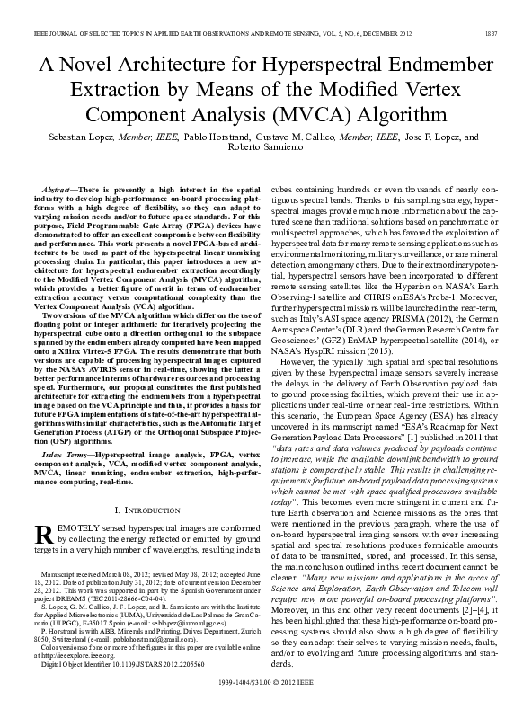 Pdf A Novel Architecture For Hyperspectral Endmember Extraction By Means Of The Modified 