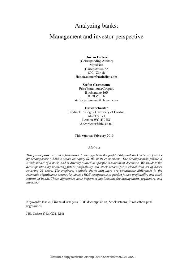 (PDF) Analyzing Banks: Management and Investor Perspective