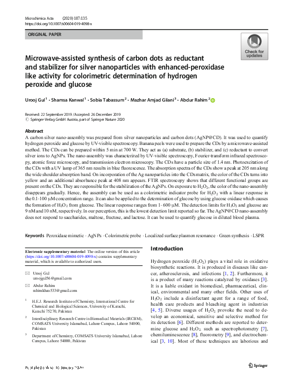 (PDF) Microwave-assisted synthesis of carbon dots as reductant and stabilizer for silver ...