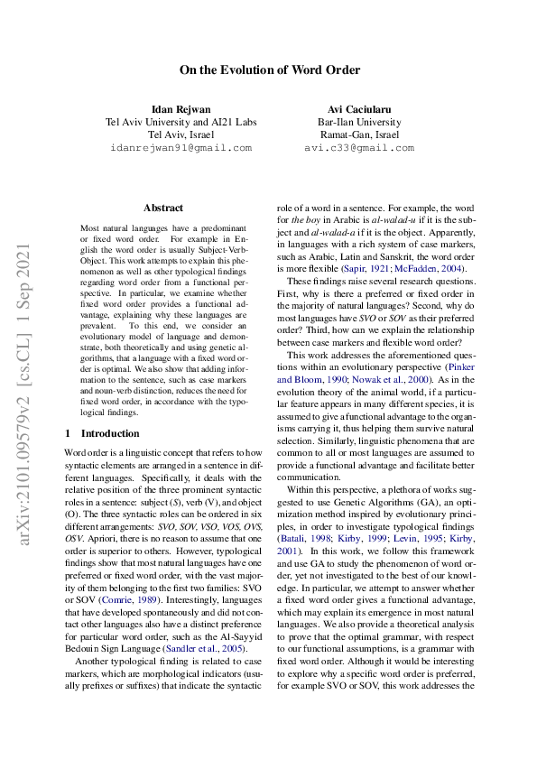 (PDF) On the Evolution of Word Order