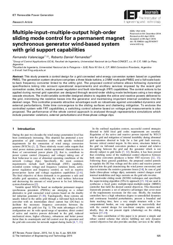 Pdf Multiple‐input Multiple‐output High‐order Sliding Mode Control For A Permanent Magnet