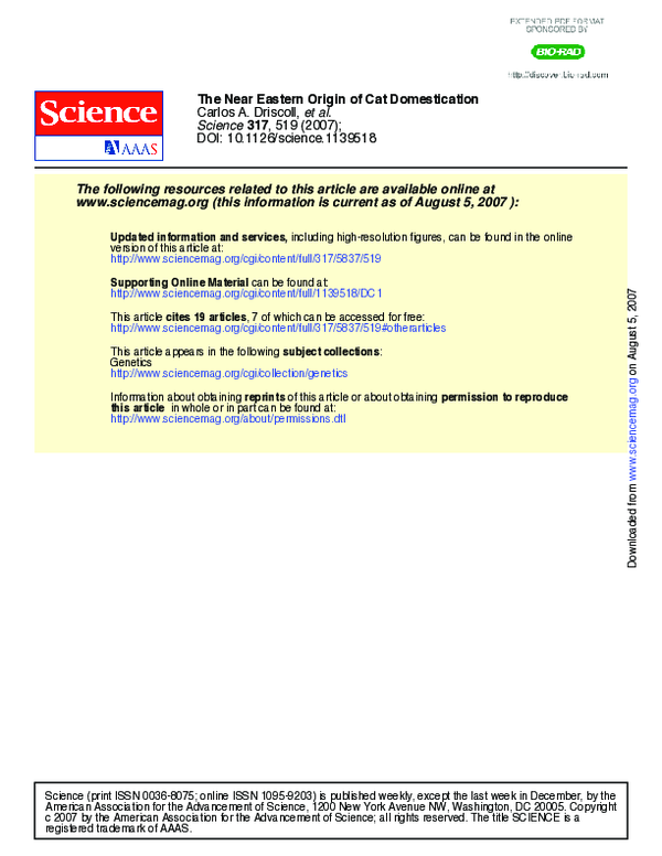 (PDF) The Near Eastern Origin of Cat Domestication