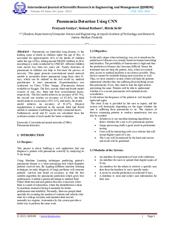 (PDF) Pneumonia Detection Using CNN