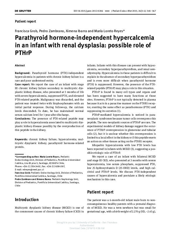 (PDF) Parathyroid hormone-independent hypercalcemia in an infant with ...