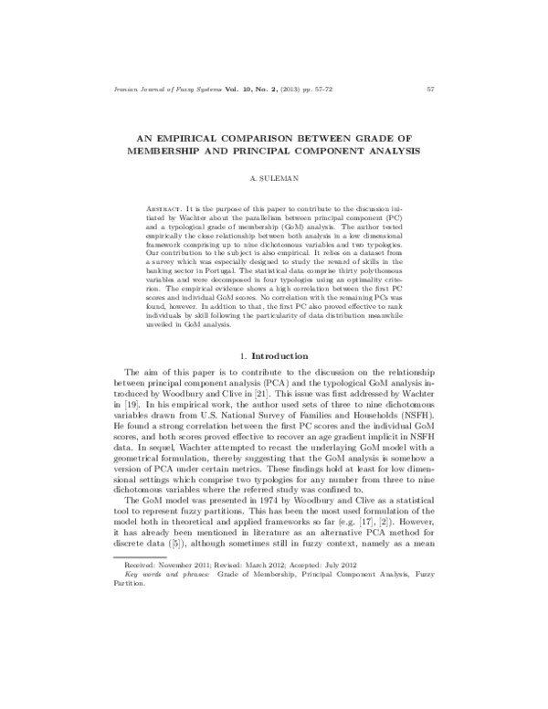 (PDF) An Empirical Comparison Between Grade of Membership and Principal Component Analysis
