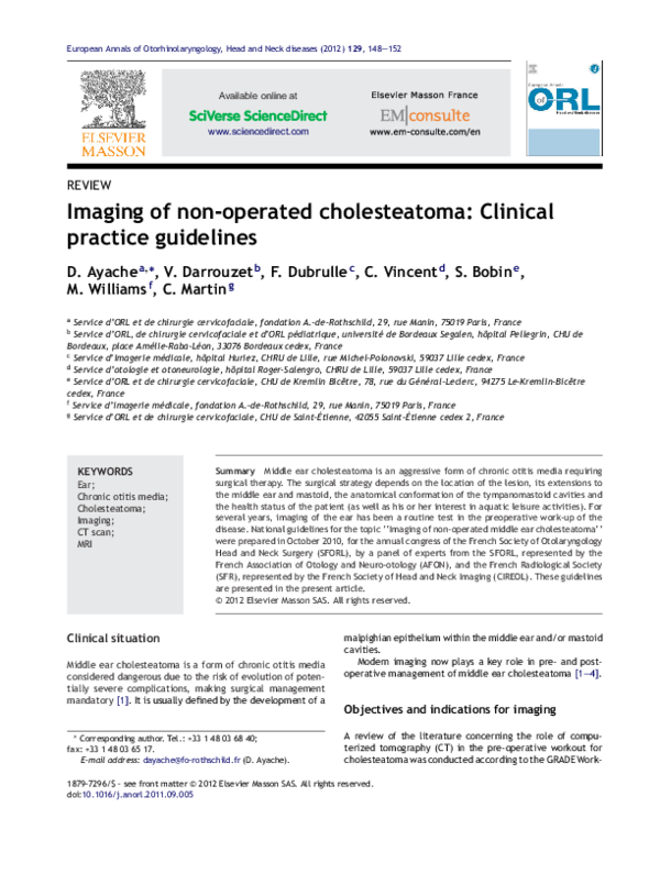 (PDF) Imaging of non-operated cholesteatoma: clinical practice guidelines