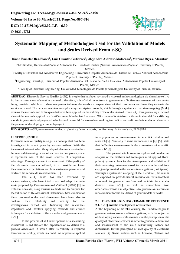 (PDF) Systematic Mapping of Methodologies Used for the Validation of Models and Scales Derived ...