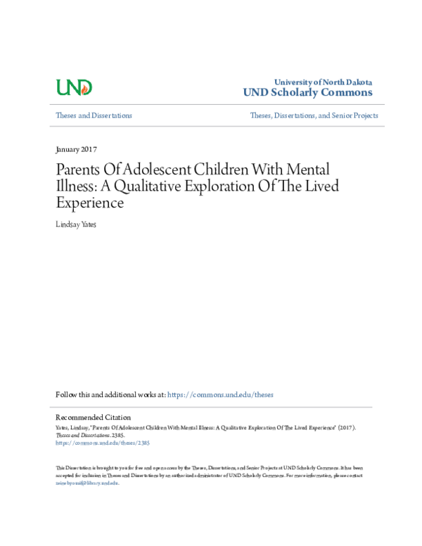 (PDF) Parents Of Adolescent Children With Mental Illness: A Qualitative Exploration Of The Lived ...