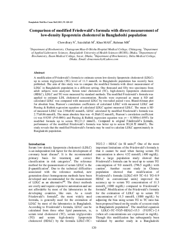 (PDF) Comparison of modified Friedewald’s formula with direct ...