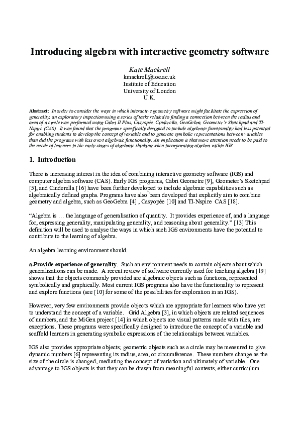 (PDF) Introducing algebra with interactive geometry software