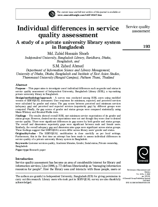 (PDF) Individual differences in service quality assessment