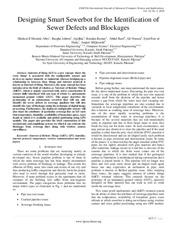 Pdf Designing Smart Sewerbot For The Identification Of Sewer Defects And Blockages Syed Faiz