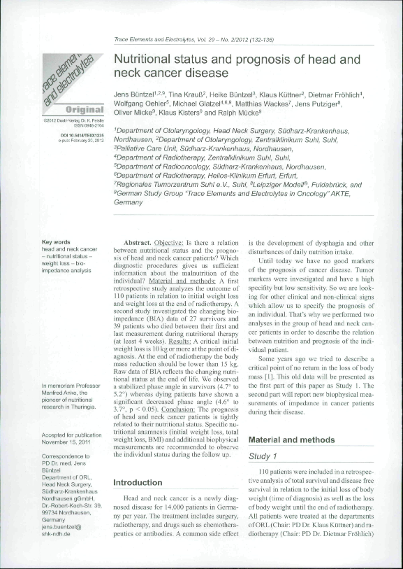 (PDF) Nutritional status and prognosis of head and neck cancer disease