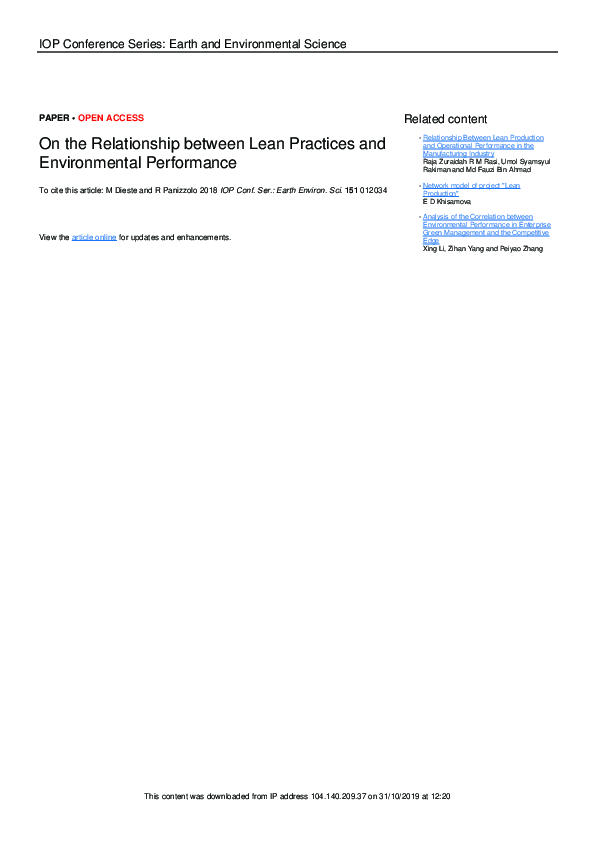 Pdf On The Relationship Between Lean Practices And Environmental