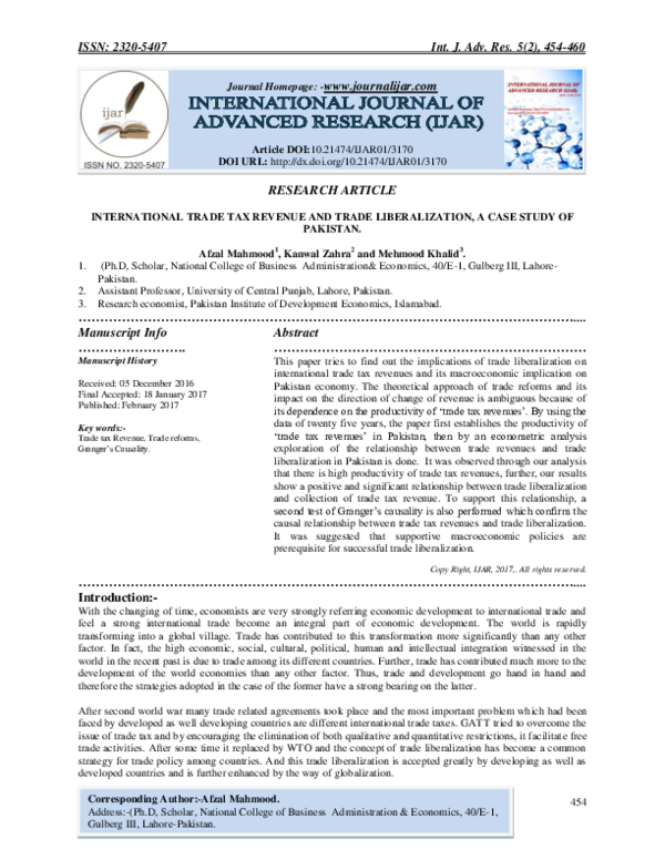 (PDF) International Trade Tax Revenue and Trade Liberalization, a Case ...