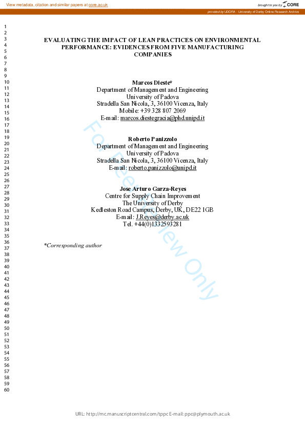 (PDF) Evaluating the impact of lean practices on environmental performance: evidences from five ...
