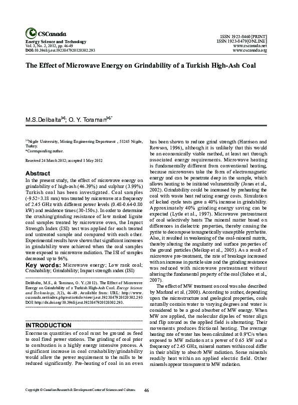 (PDF) The Effect of Microwave Energy on Grindability of a Turkish High ...