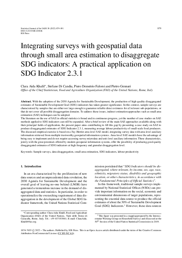 (PDF) Integrating surveys with geospatial data through small area estimation to disaggregate SDG ...