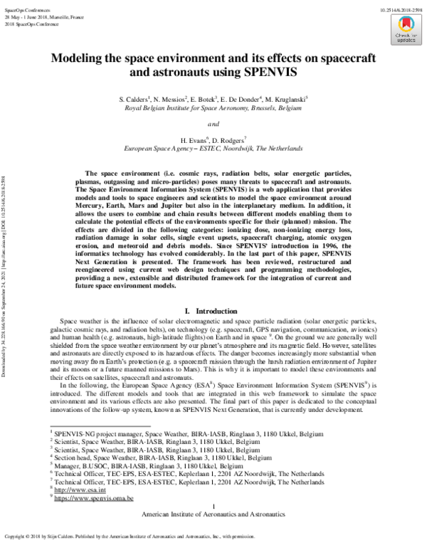 (PDF) Modeling the space environment and its effects on spacecraft and ...