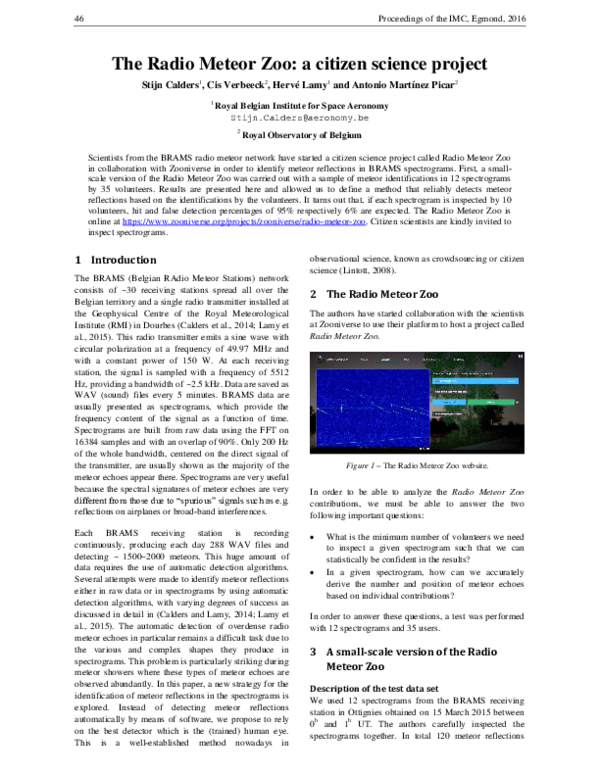 (PDF) The Radio Meteor Zoo: a citizen science project