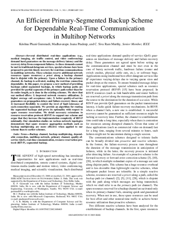 (PDF) An efficient primary-segmented backup scheme for dependable real-time communication in ...