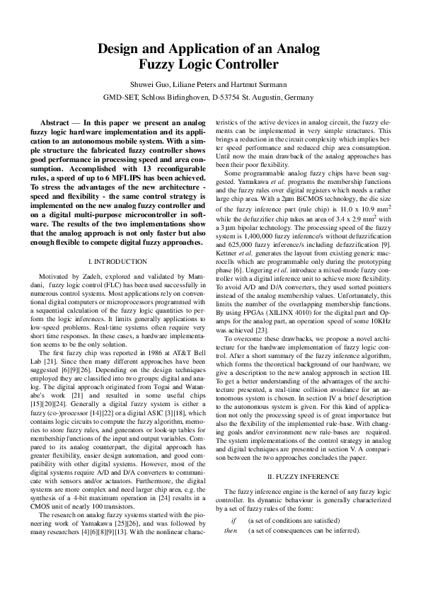 (PDF) Design and application of an analog fuzzy logic controller