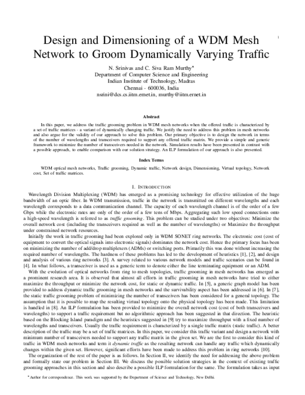 (PDF) Design and Dimensioning of a WDM Mesh Network to Groom Dynamically Varying Traffic
