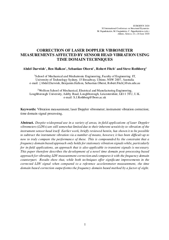 (PDF) Correction of Laser Doppler Vibrometer Measurements Affected by Sensor Head Vibration ...