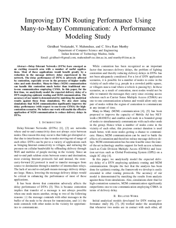 Pdf Improving Dtn Routing Performance Using Many To Many